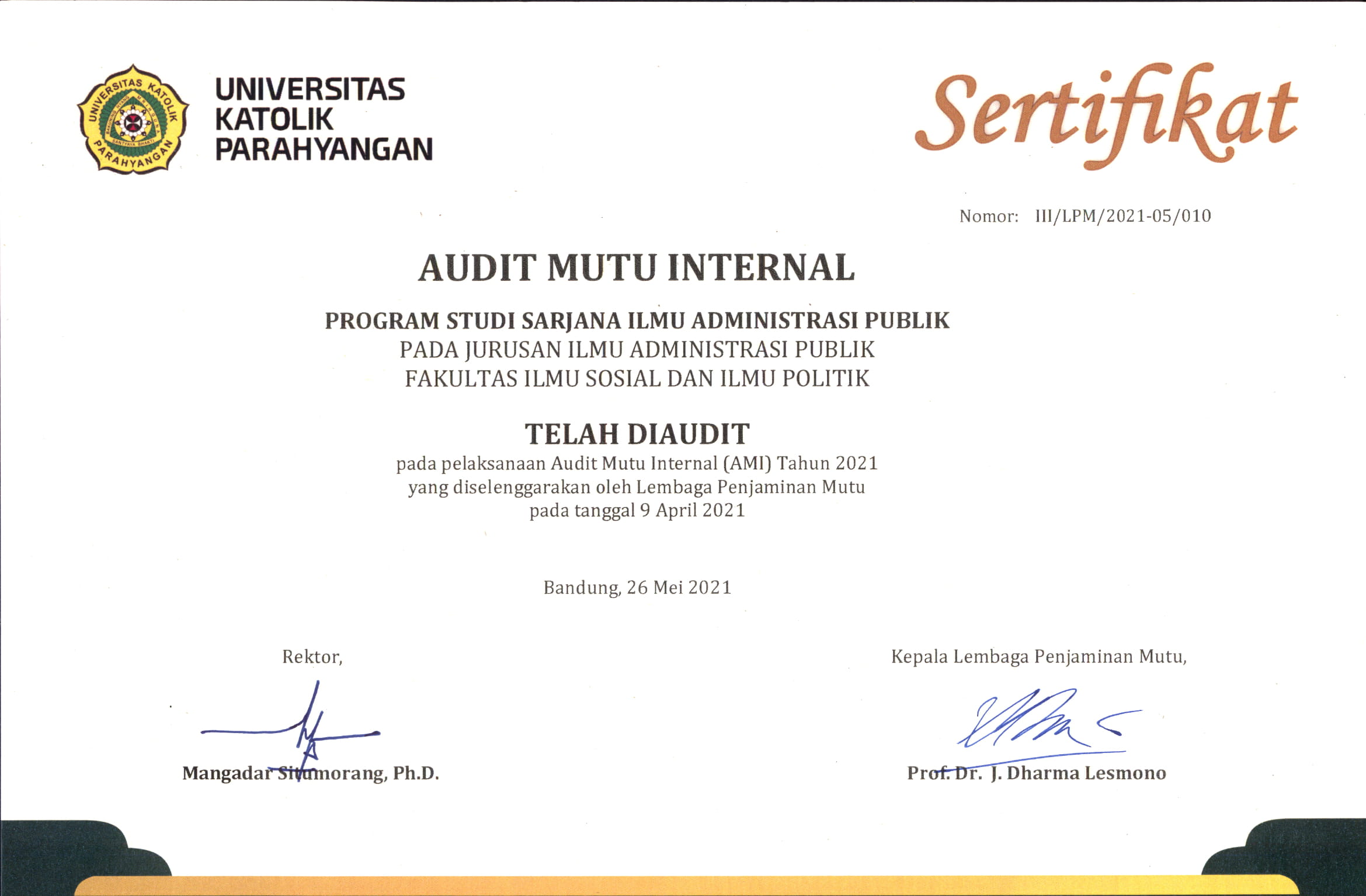 Audit Mutu Internal - Fakultas Ilmu Sosial dan Ilmu Politik