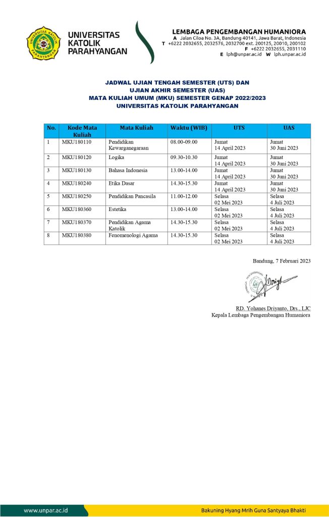 Jadwal UAS Semester Genap T.A 2022/2023 - Fakultas Ilmu Sosial dan Ilmu Politik